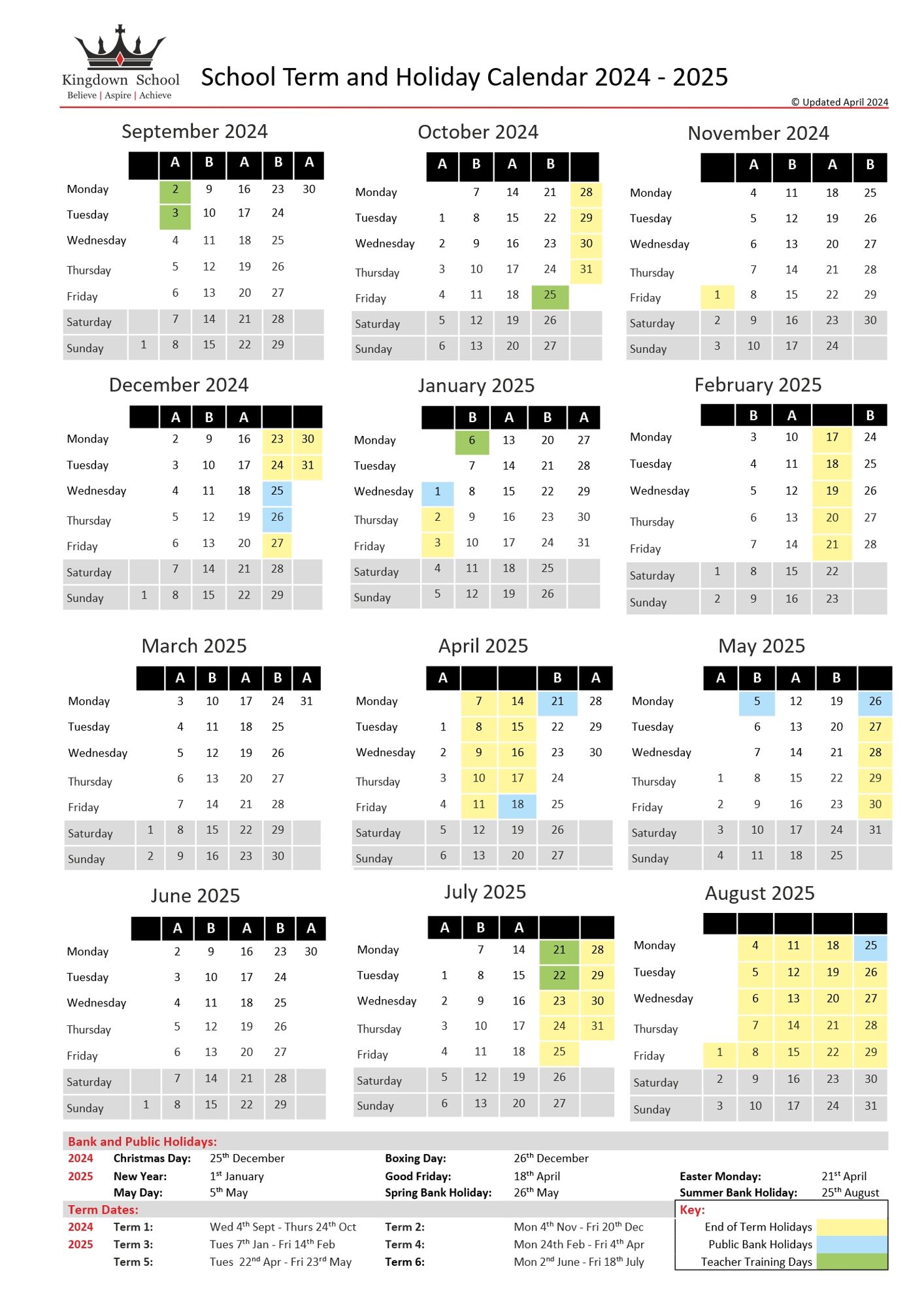 Term Dates - Kingdown School